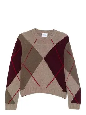 BEYOU Argyle Pattern Crew Neck Sweater - Red