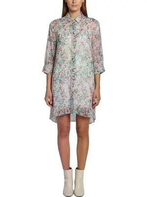 Kenzo Floral-print Sheer Mini Shirt Dress - Neutrals