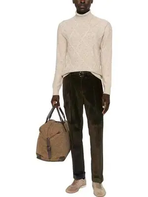 GRAN SASSO Diamond-knit Roll-neck Sweater - Brown