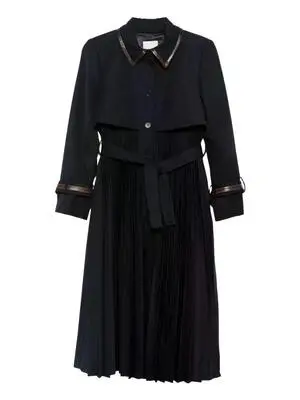 SANDRO SANDRO Pleated Leather-Trim Trench Coat