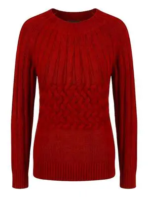 MOORER Moorer Cable-Knit Crew Neck Sweater Red