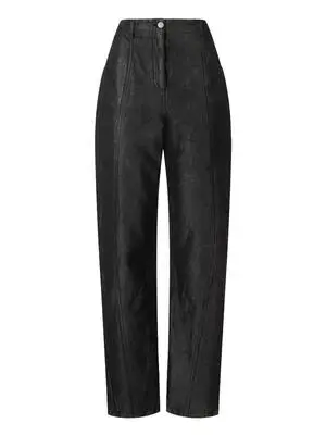 Alberta Ferretti High-waisted Straight-leg Trousers With Metallic Finish - Black