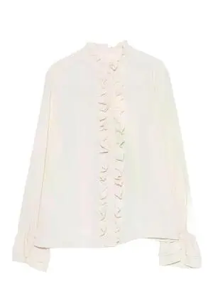I BLUES Ruffled Long-sleeve Blouse - Neutrals