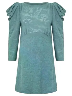 Alberta Ferretti Ruffled-sleeve Virgin Wool Mini Dress - Blue