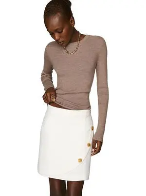 Maeve Maeve Printed Mini Skirt With Button Detail Egret