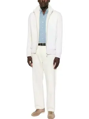 BARBA NAPOLI Ribbed-knit Faux-fur-trim Jacket - White