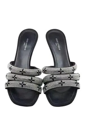 LOUIS VUITTON Monogram Crystal Embellished Sandals - Grey