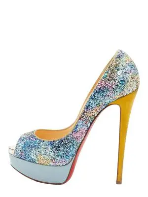 CHRISTIAN LOUBOUTIN Christian Louboutin Lady Peep Glitter Platform Pumps