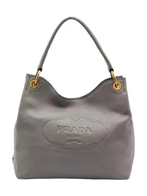 Prada Vitello Daino Phenix Embossed Logo Tote Bag - Grey