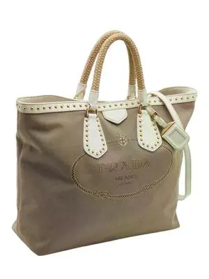 Prada Canapa Studded Two-way Handbag - Neutrals