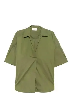 I BLUES Short Sleeve V-neck Shirt With Spread Collar And Drop Shoulder - Green