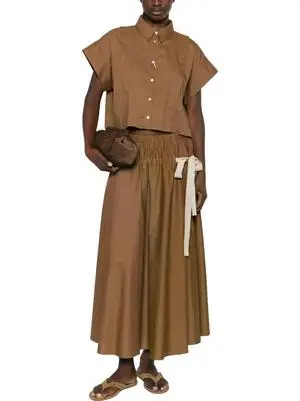 I BLUES Midi Skirt With Side Bow Detail - Brown