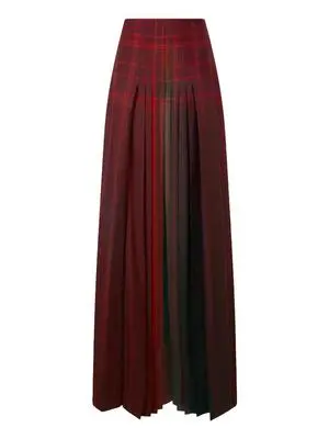 Alberta Ferretti Check Pattern Pleated Maxi Skirt - Red