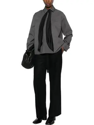 Sacai Sacai Layered Detail Pussy-Bow Shirt Grey