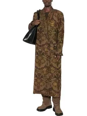 UMA WANG Floral Jacquard Double-breasted Coat - Brown
