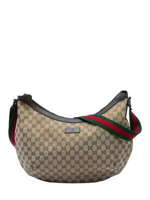 Gucci Gg Canvas Web Half Moon Crossbody Bag - Neutrals