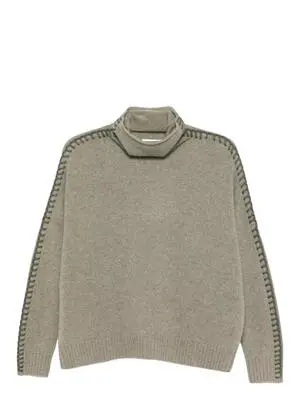 KUJTEN Kujten Thea Whipstitch-Trim High Neck Sweater Green