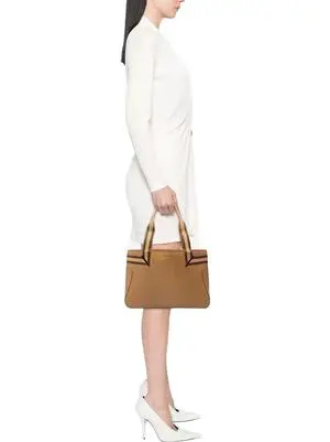 Gucci Calfskin Web Handbag - Brown