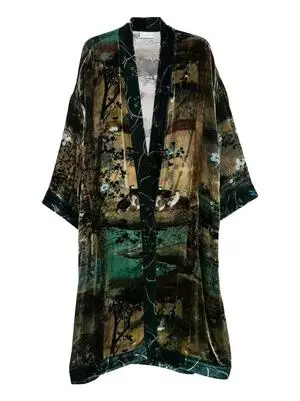 PIERRE-LOUIS MASCIA Landscape-print Velvet Coat - Black