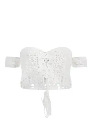 GUESS GUESS USA Crochet Knit Lace-Up Off-the-Shoulder Top