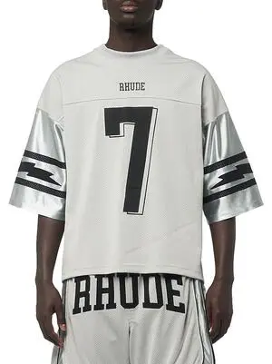 R H U D E Logo Graphic Football Jersey - Grey/silver