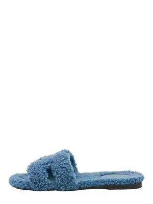 Hermès Oran Shearling Slide Sandals - Blue