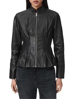 ALLSAINTS Clo Leather Peplum Hem Moto Jacket - Black