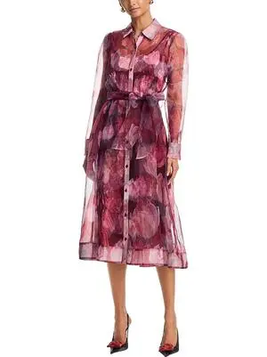 MILLY Printed Midi Shirt Dress - Red Multi