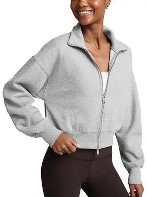 Beyond Yoga Two Way Zip Cropped Jacket - Heather Gray