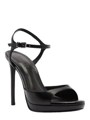 Schutz Scarlett Leather Stiletto Sandals With Ankle Strap - Black