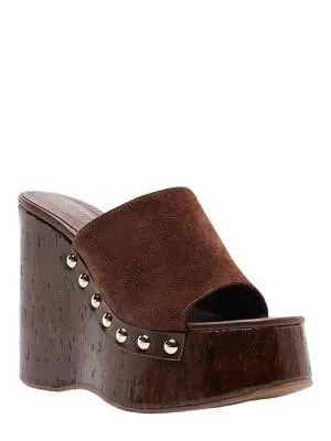 Schutz Suede Studded Platform Sandals - Root Brown