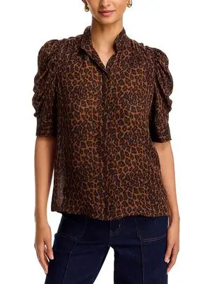 FRAME The Gillian Silk Top - Light Leopard