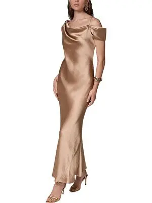 Donna Karan New York Asymmetrical Cowl Neck Gown - Camel