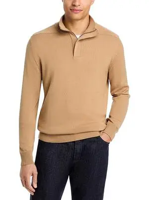BOSS Liorman Wool & Cotton Zip Neck Sweater - Medium Beige