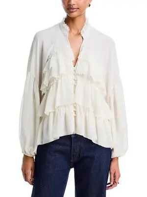 Cinq À Sept Amoura Stand Collar Ruffle Tiered Top - Ivory