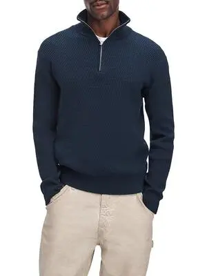 Rag & Bone Danton Quarter Zip Cotton Sweater - Navy