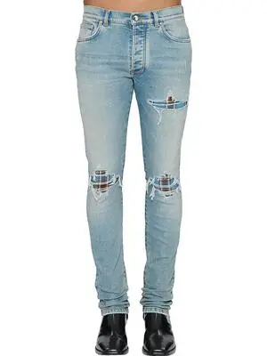 Amiri Flannel Patch Skinny Fit Jeans - Medium Indigo