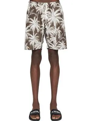 Amiri Palms Drawstring Swim Shorts - Tobacco