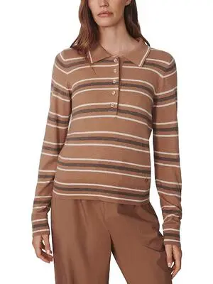 Varley Mayra Striped Knit Polo - Camel