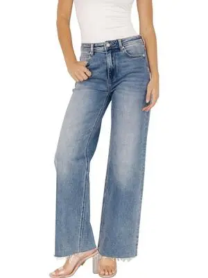 TEA N ROSE Noah High Rise Straight Leg Jeans - Medium Wash