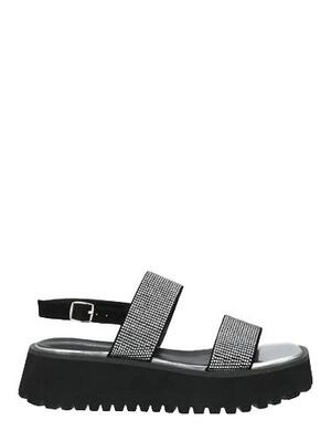 TOSCA BLU Embellished Leather Slingback Sandals With Crystal Appliqués - Black