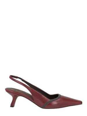 Brunello Cucinelli BRUNELLO CUCINELLI Burgundy Leather Slingback Pumps With Embellishments Red
