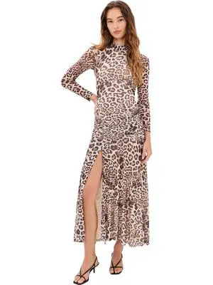 Bardot Lea Printed Mesh Maxi Dress - Leopard