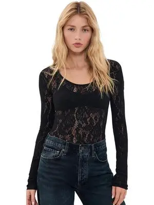 Wolford Infinite Rose Net Long Sleeve Tee - Black
