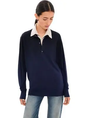 Acne Studios Layered Knit Polo Sweater - Navy/beige