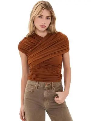 Ronny Kobo Montana Top Draped Surplice Neck Slinky Jersey - Almond