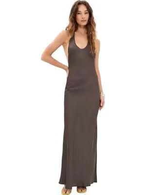 Lioness Halterneck Maxi Dress With Scoop Back - Mocca