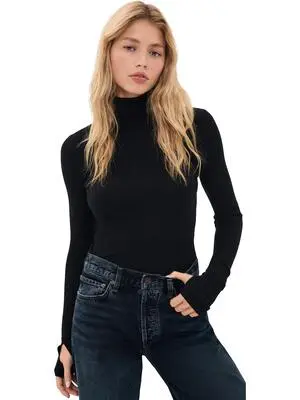Alice + Olivia Roberta Ribbed Turtleneck Top - Black