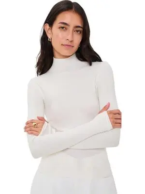 Alice + Olivia Roberta Ribbed Turtleneck Top - Soft White