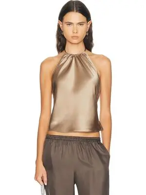 Donni. DONNI Silk Halter Top Shitake